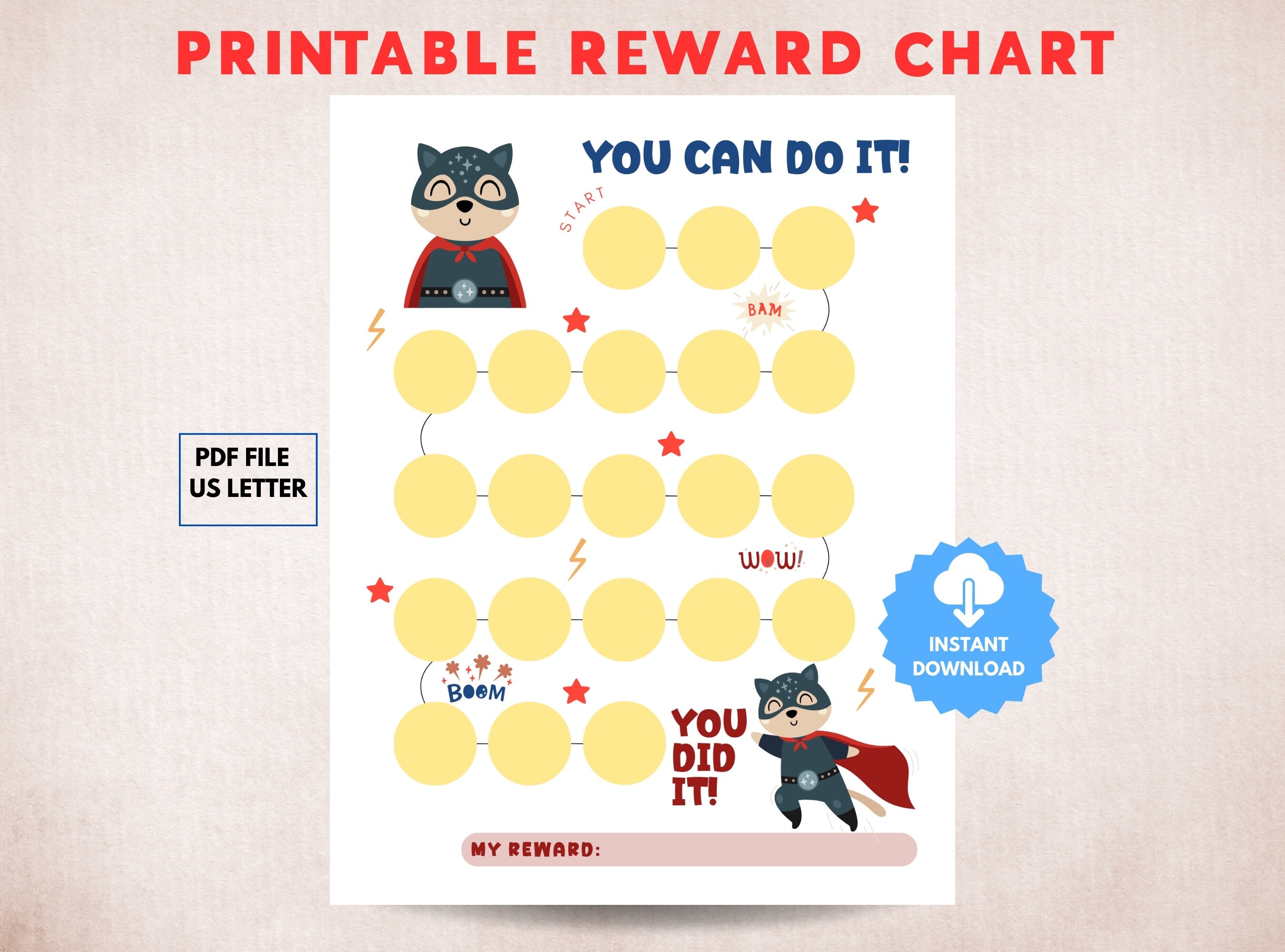 Kids Reward Chart, Star Chart, Superhero Printable, Behavior Chart for ...