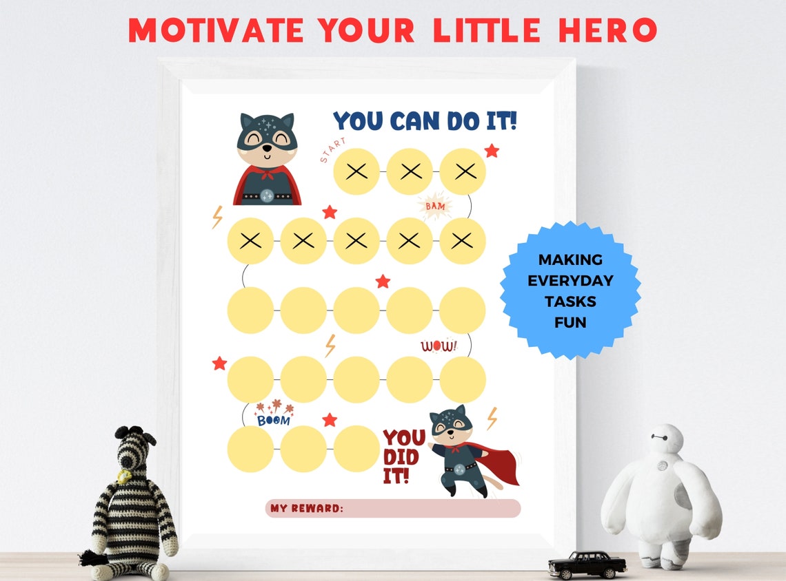 Kids Reward Chart, Star Chart, Superhero Printable, Behavior Chart for ...