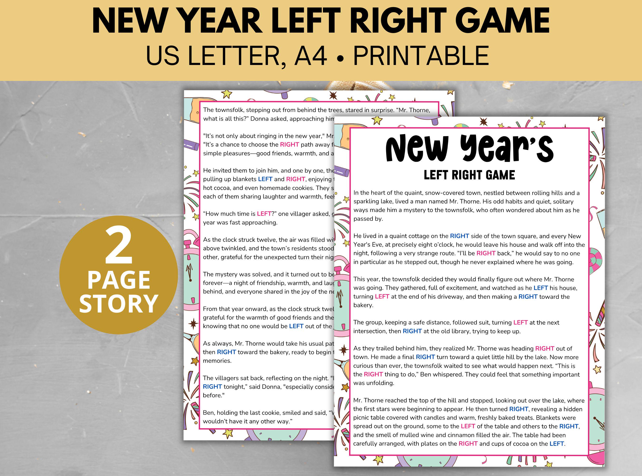 New Year’s Left Right Game, Printable New Year’s Eve Left Right Story ...
