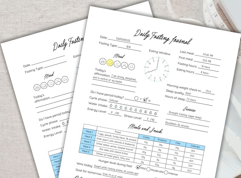 Daily Fasting Journal, Printable Intermittent Fasting Tracker, Fasting ...
