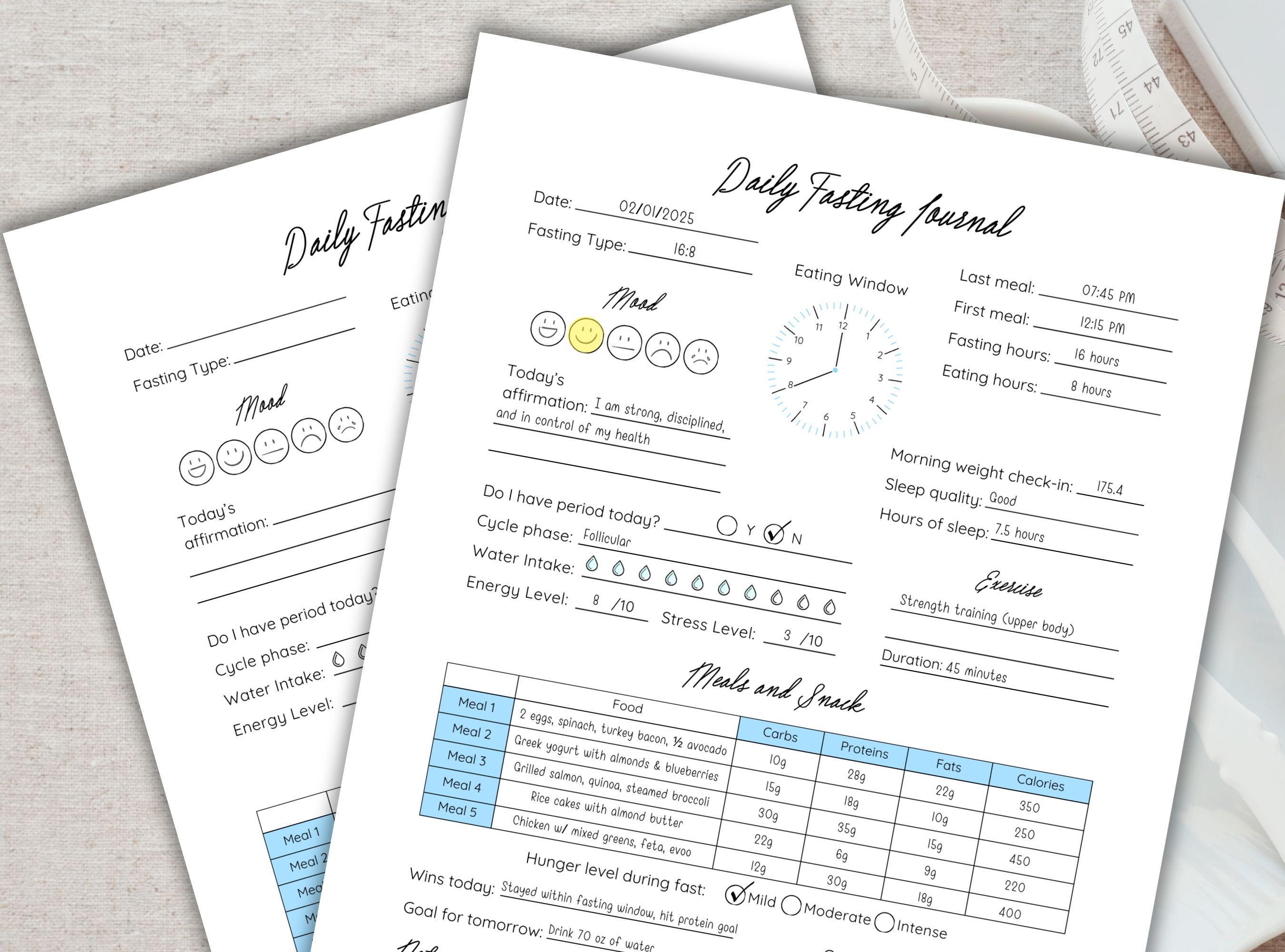 Daily Fasting Journal, Printable Intermittent Fasting Tracker, Fasting ...