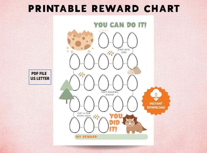 Printable Dinosaur Reward Chart, Potty Training Chart, Responsibility ...