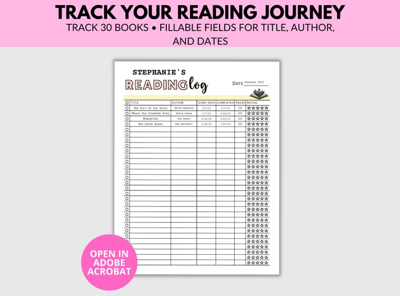 Reading Log Printable | Fillable Tracker | Book Log | Bookshelf Tracker ...