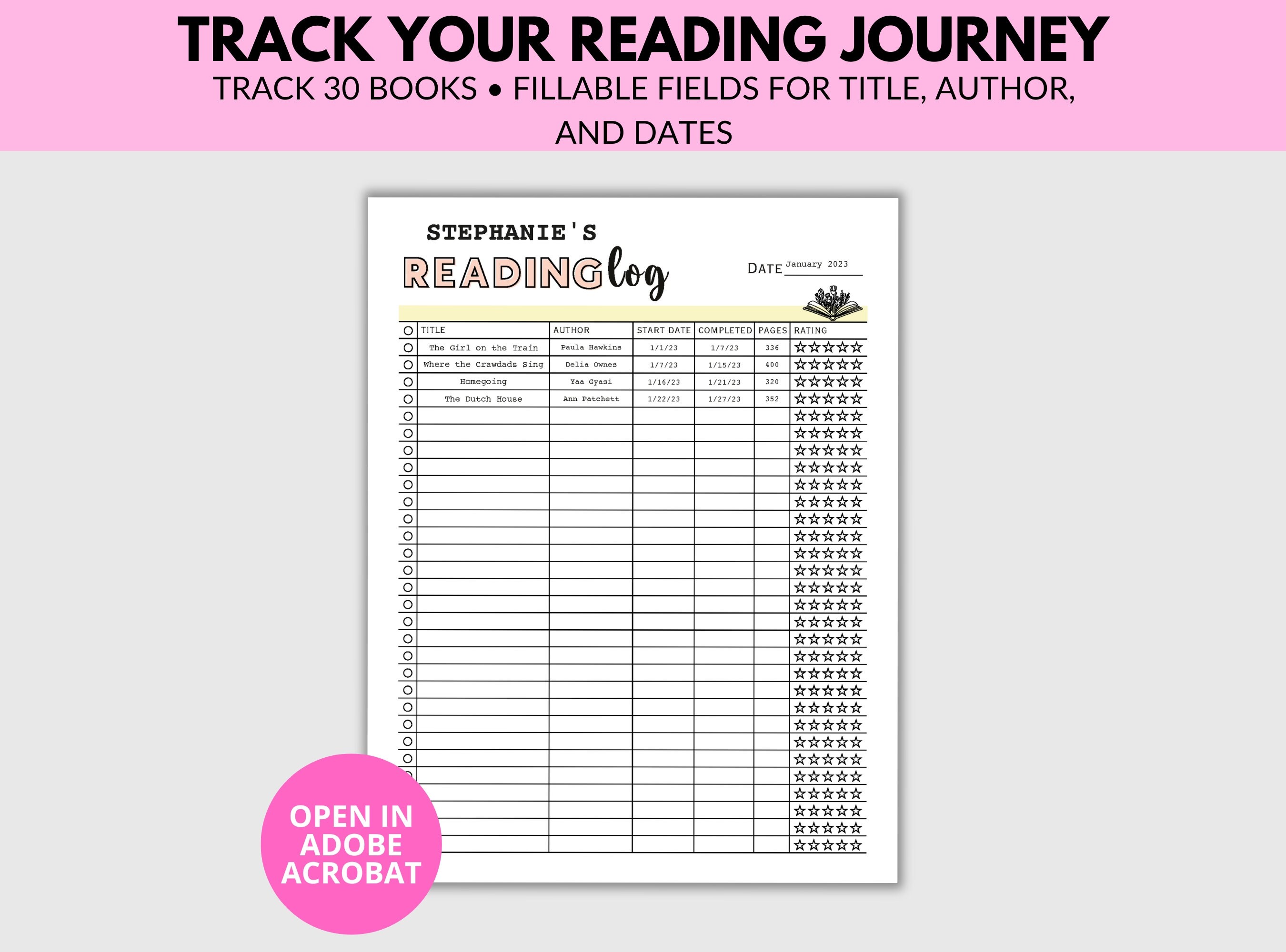 Reading Log Printable | Fillable Tracker | Book Log | Bookshelf Tracker ...