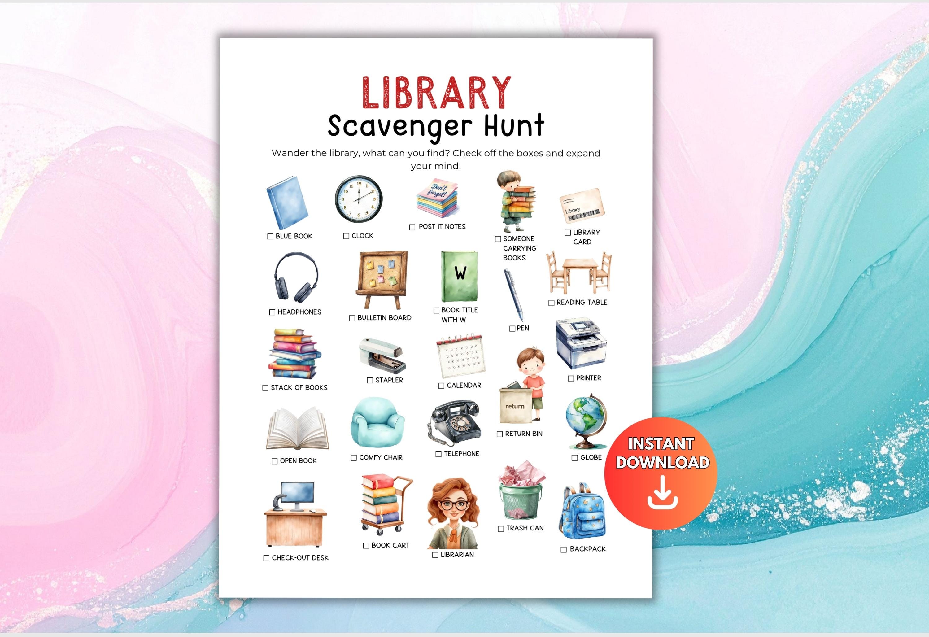 Library Scavenger Hunt, Children’s Library Treasure Hunt, Printable ...