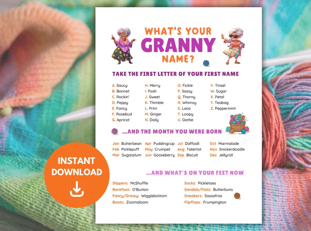 What’s Your Granny Name, Printable What’s Your Name Game, Granny Name ...