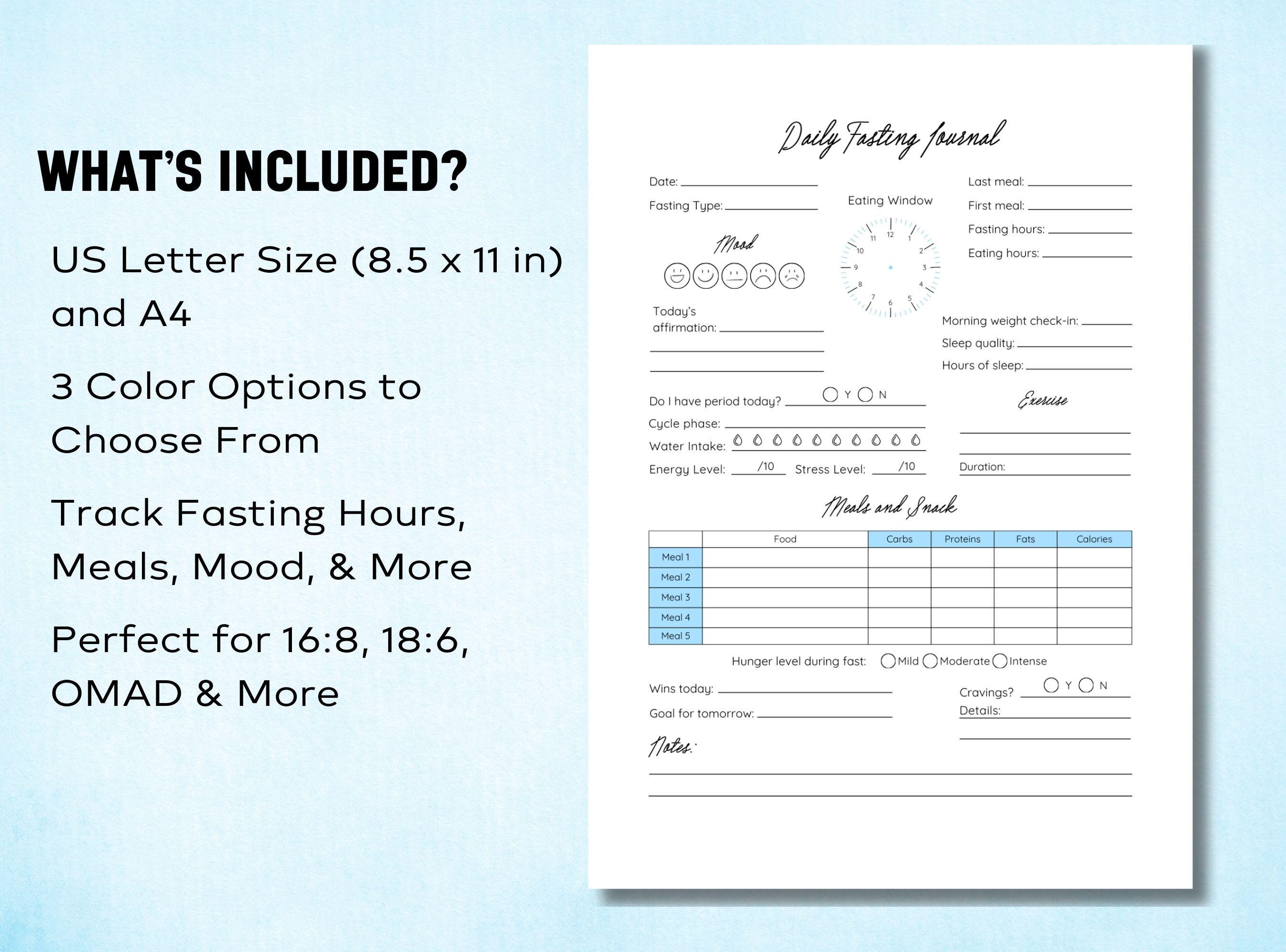 Daily Fasting Journal, Printable Intermittent Fasting Tracker, Fasting ...