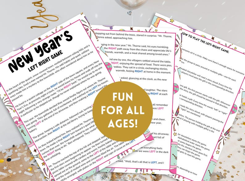 New Year’s Left Right Game, Printable New Year’s Eve Left Right Story ...