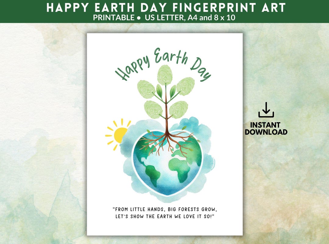 Earth Day Fingerprint Craft, Earth Day Craft for Kids, Happy Earth Day ...