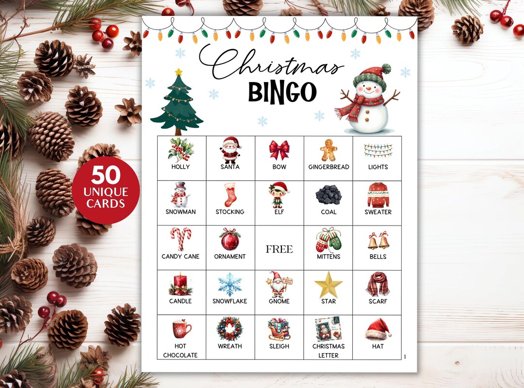 Christmas Bingo Game, 50 Holiday Bingo Cards, Kids Christmas Bingo ...