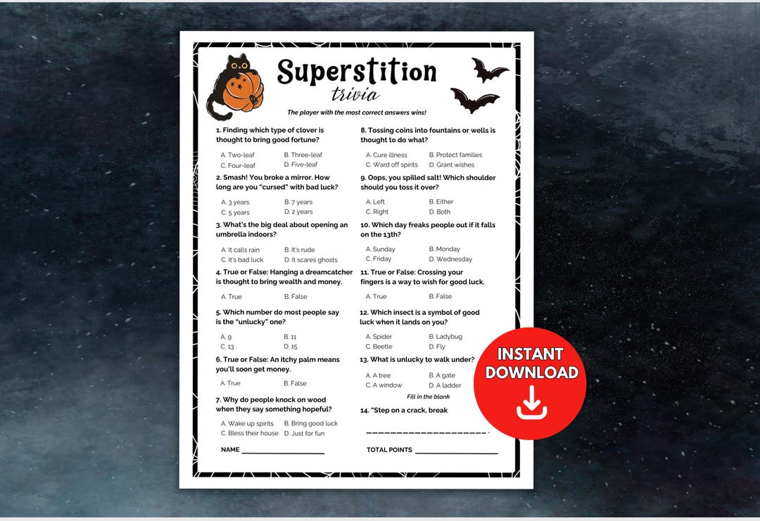 Superstition Trivia Game, Printable Trivia Game for Halloween ...