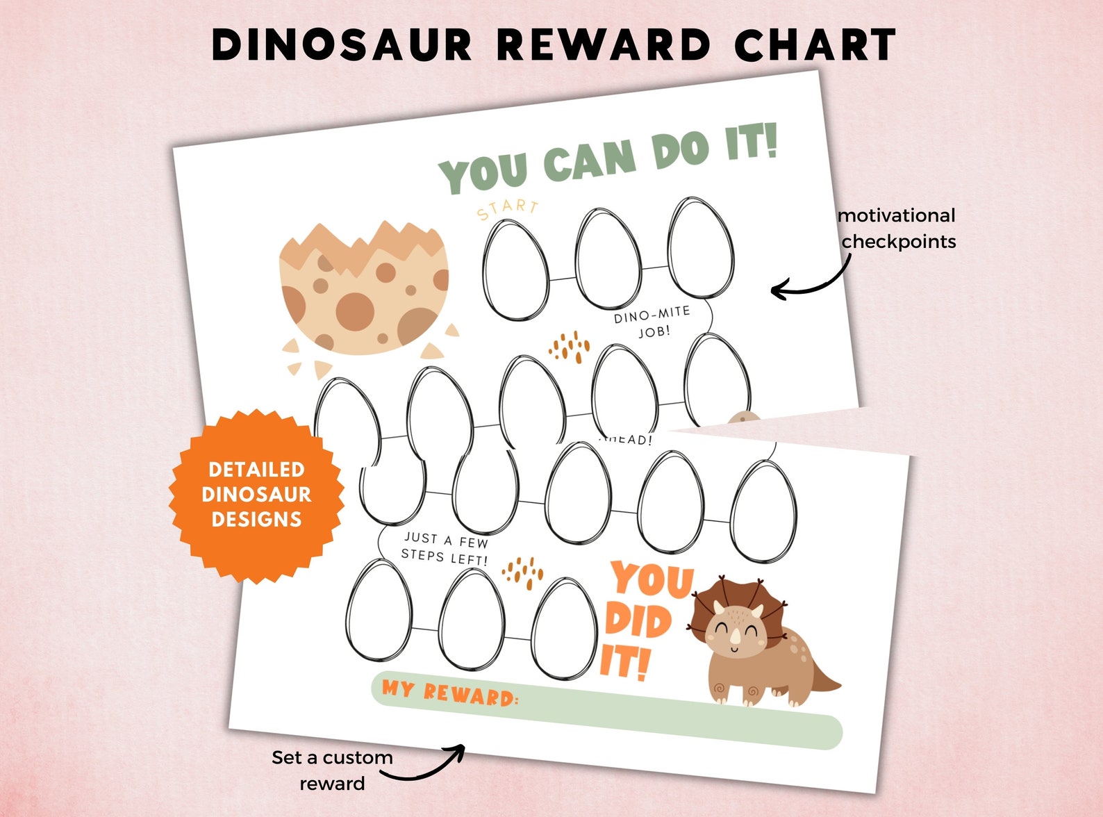 Printable Dinosaur Reward Chart, Potty Training Chart, Responsibility ...