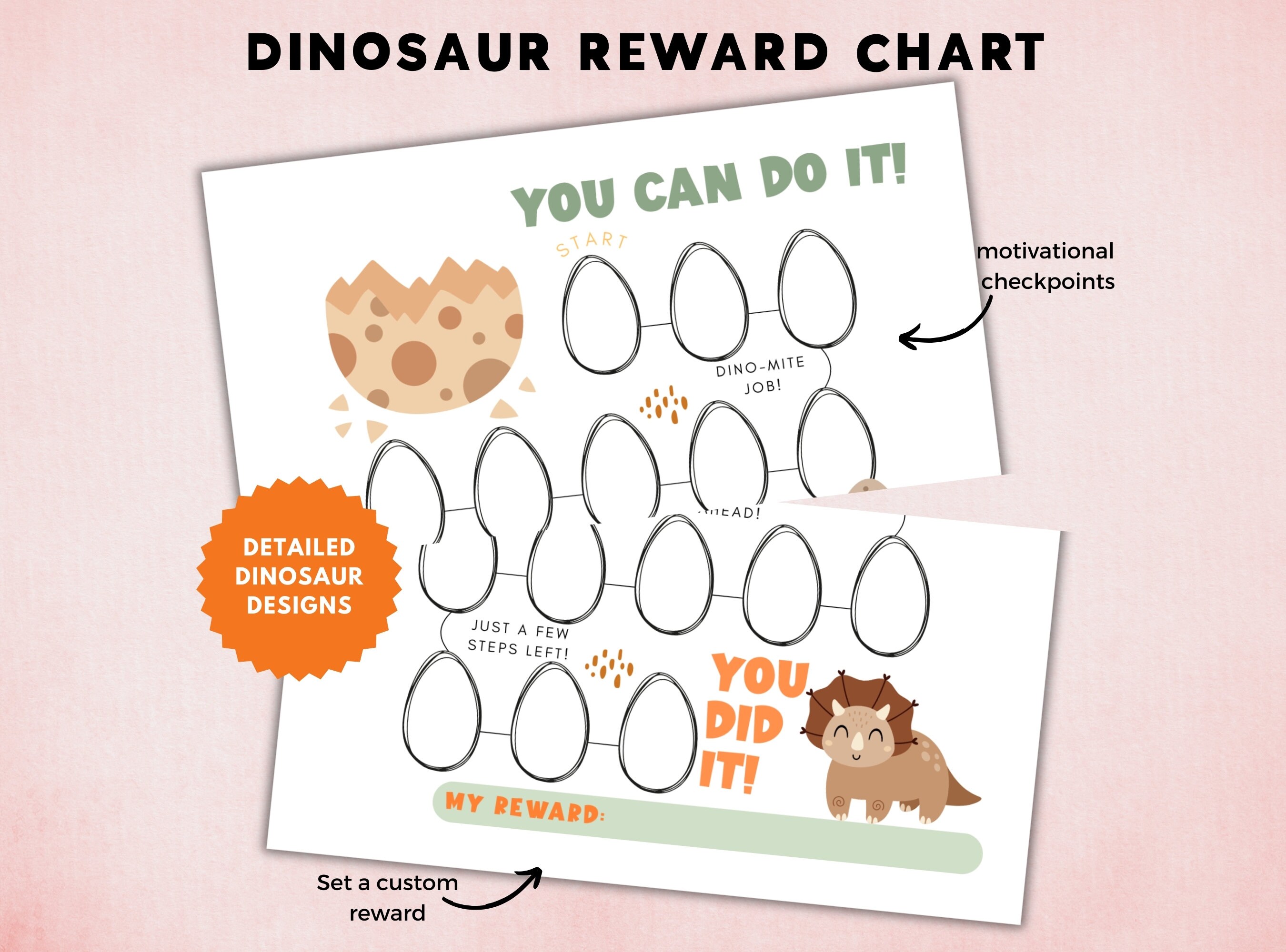 Printable Dinosaur Reward Chart, Potty Training Chart, Responsibility ...