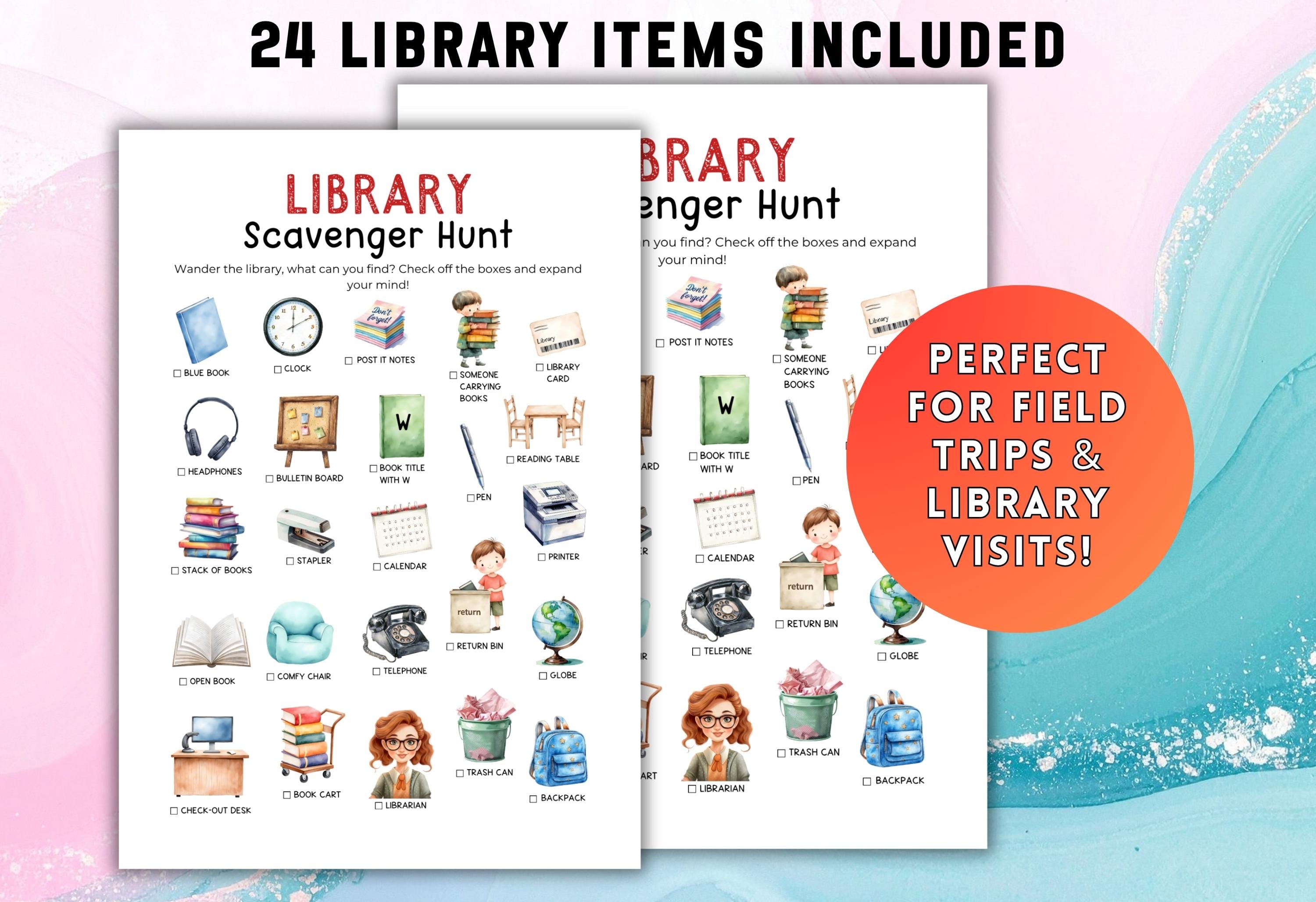 Library Scavenger Hunt, Children’s Library Treasure Hunt, Printable ...
