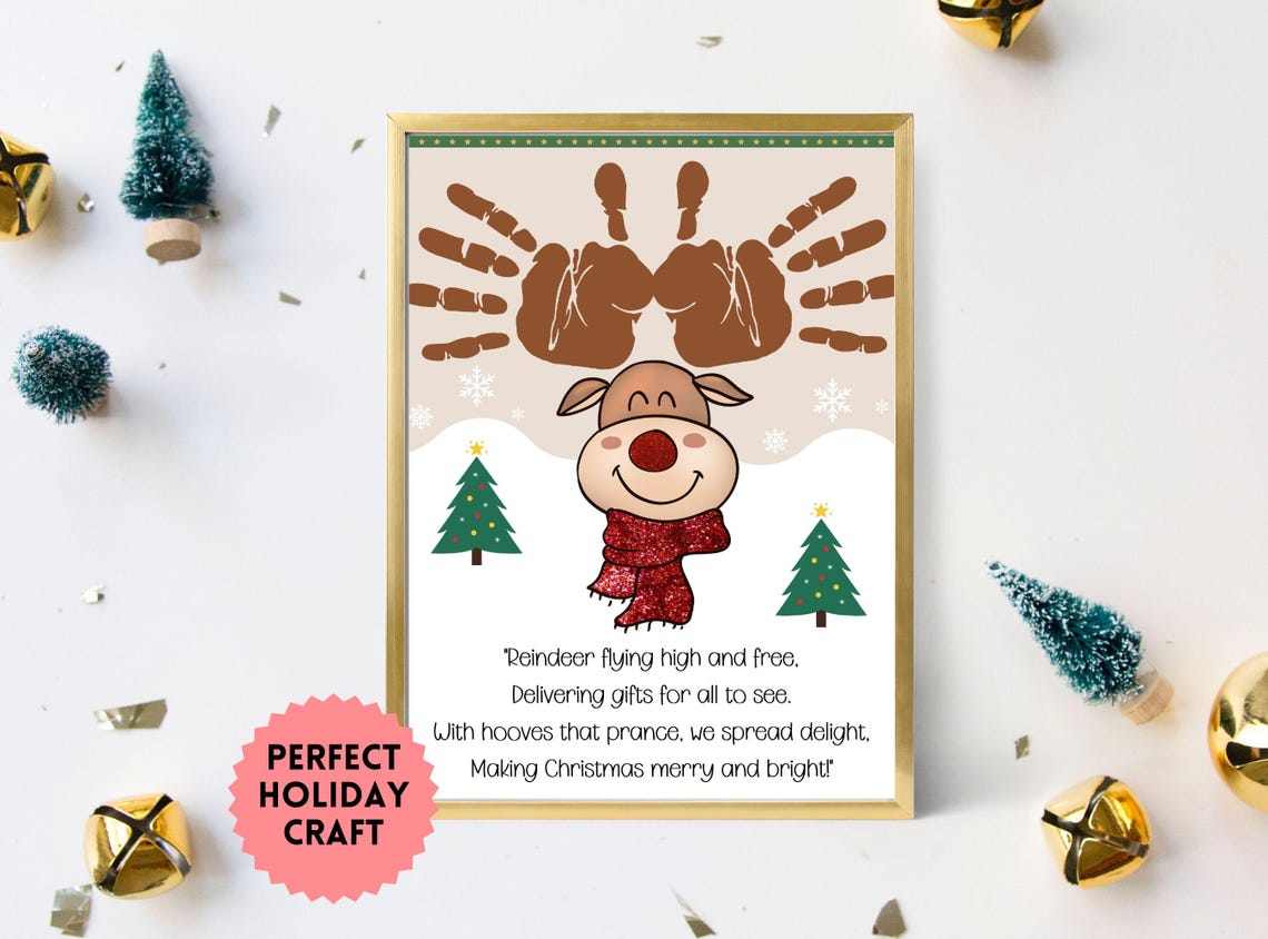 Reindeer Handprint Art, Christmas Handprint Craft Printable, Reindeer ...