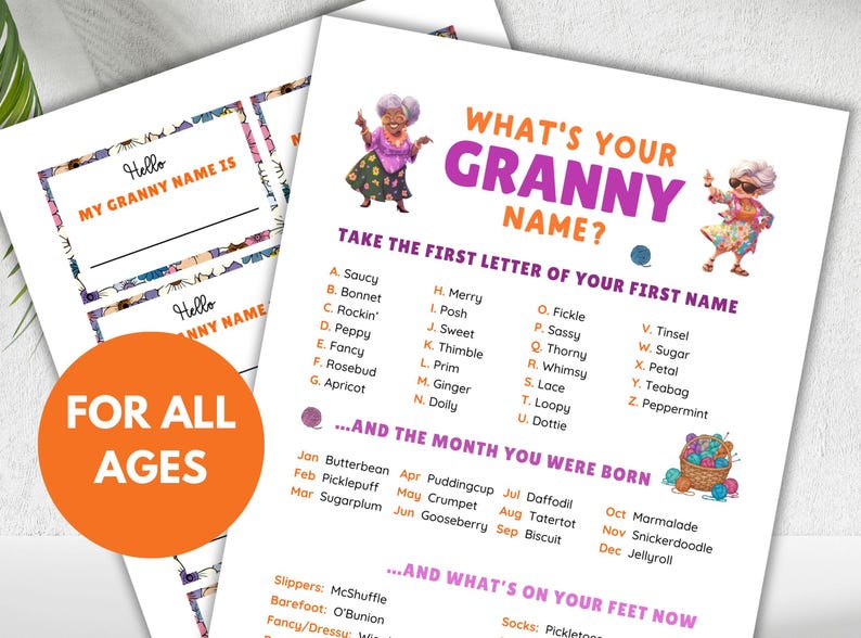 What’s Your Granny Name, Printable What’s Your Name Game, Granny Name ...