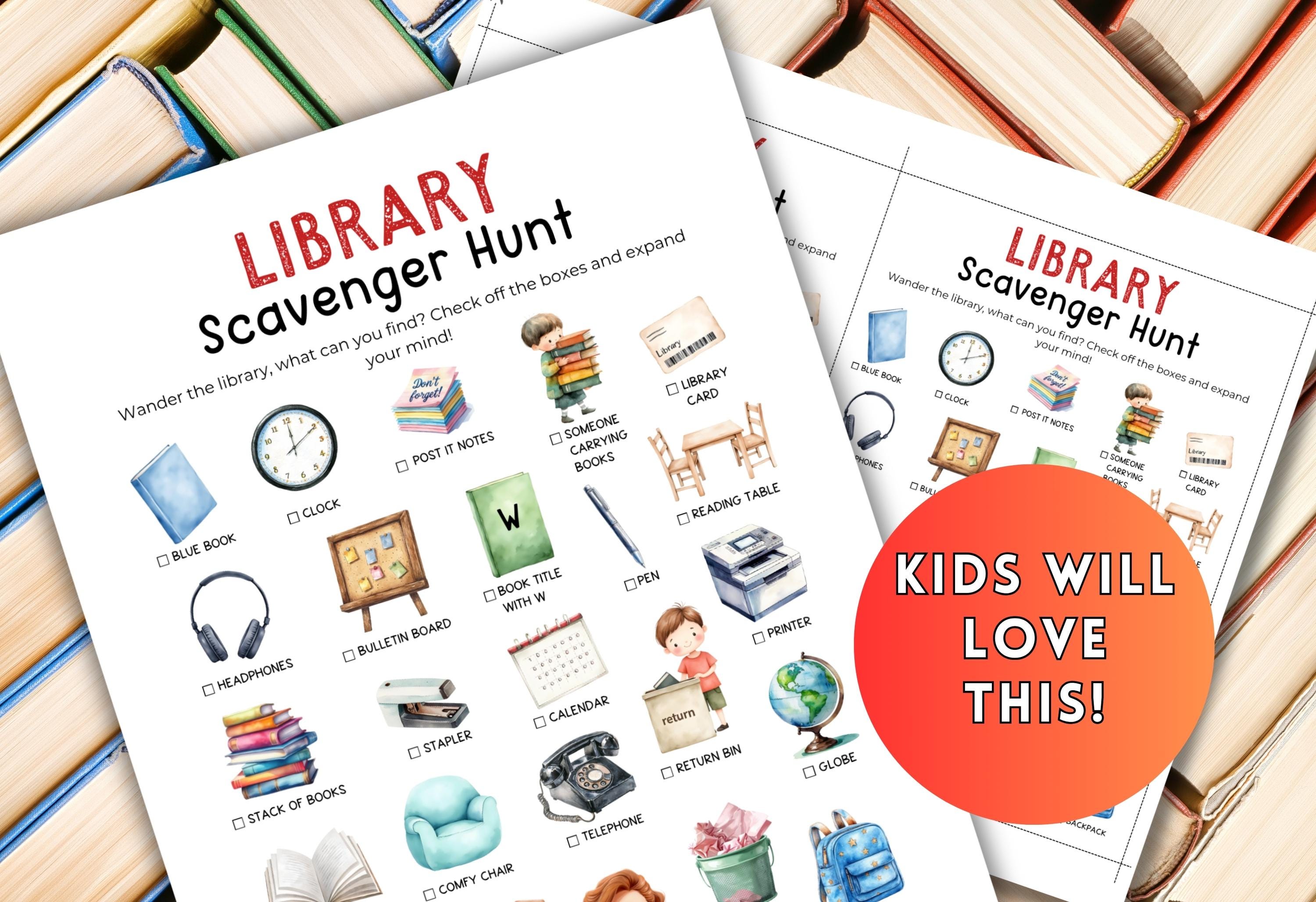 Library Scavenger Hunt, Children’s Library Treasure Hunt, Printable ...