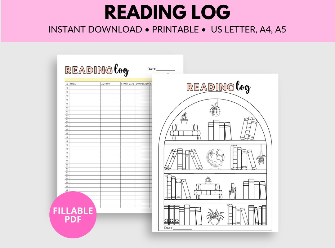 Reading Log Printable | Fillable Tracker | Book Log | Bookshelf Tracker ...