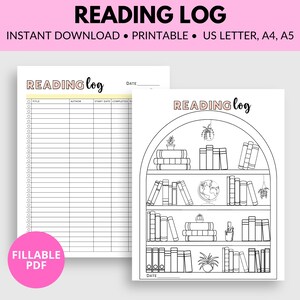 Reading Log Printable | Fillable Tracker | Book Log | Bookshelf Tracker ...