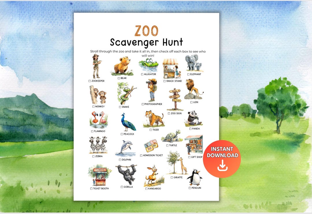 Zoo Scavenger Hunt, Zoo Treasure Hunt for Kids, Outdoor Scavenger Hunt ...