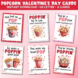 Popcorn Valentines Card Printable, Popcorn Valentines for Kids, Popcorn ...