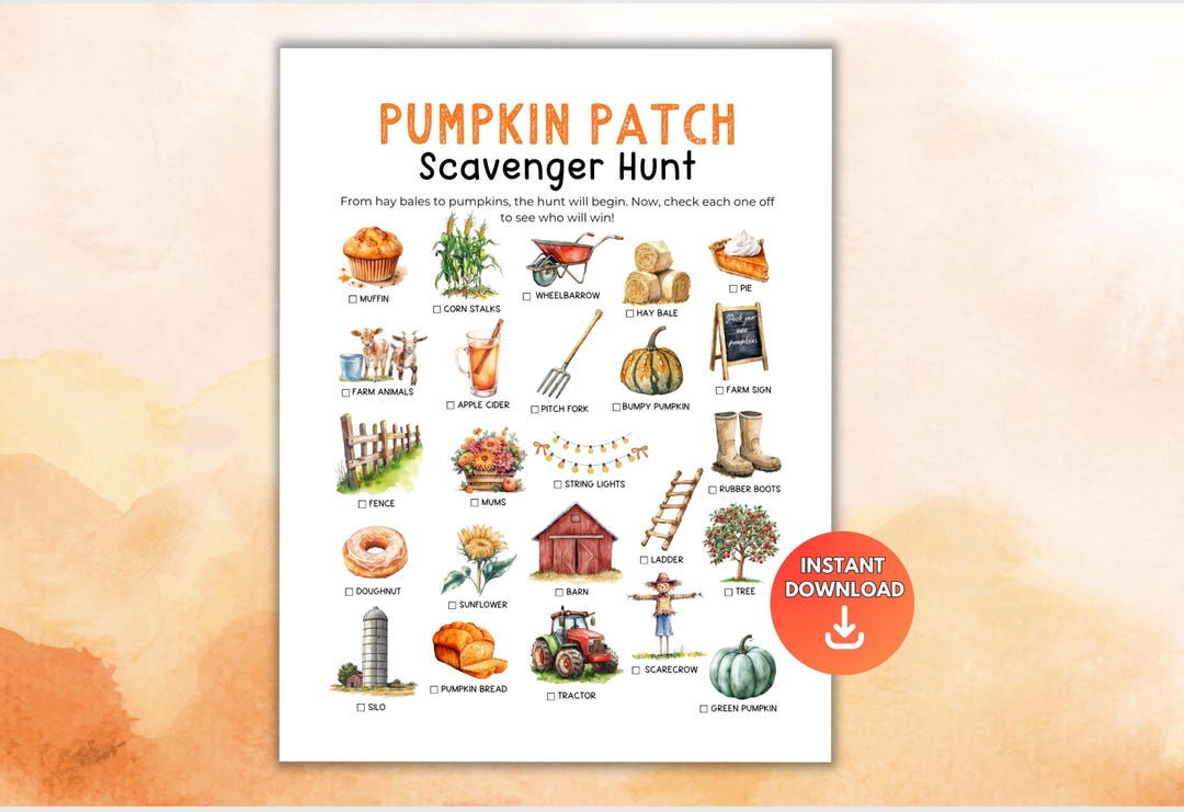 Pumpkin Patch Scavenger Hunt, Fall Scavenger Hunt Printable, Pumpkin ...