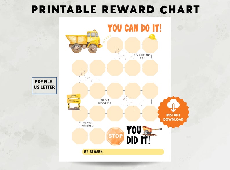 Reward Chart for Kids, Printable Kids Behavior Chart, Construction ...