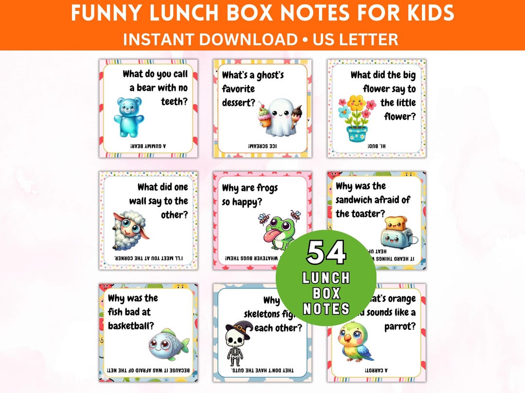 Lunch Box Notes for Kids, Joke Lunch Box Notes Printable, Funny Notes ...