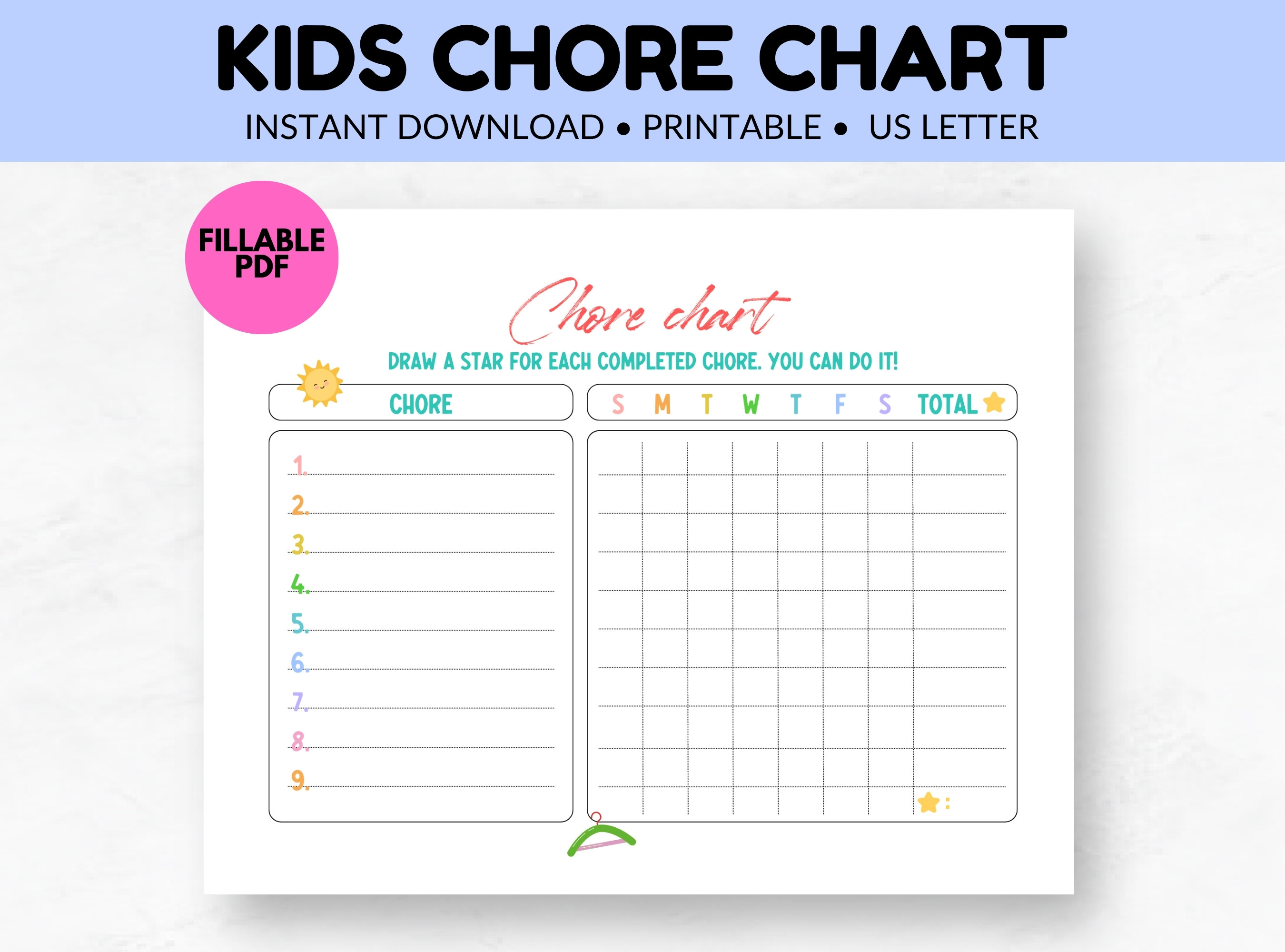 Chore Chart for Kids Printable | Kids Routine Chart | Printable for ...