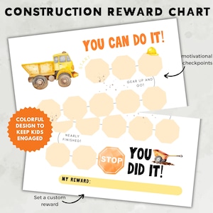 Reward Chart for Kids, Printable Kids Behavior Chart, Construction ...