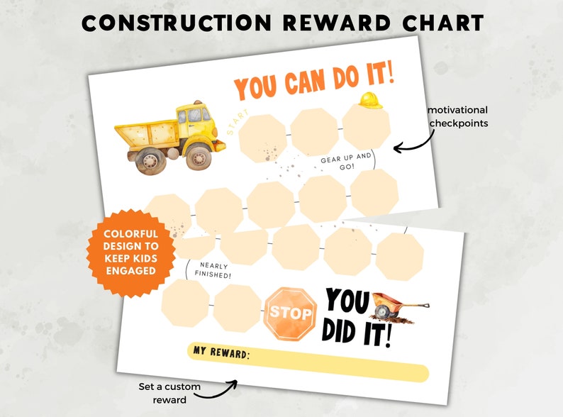 Reward Chart for Kids, Printable Kids Behavior Chart, Construction ...