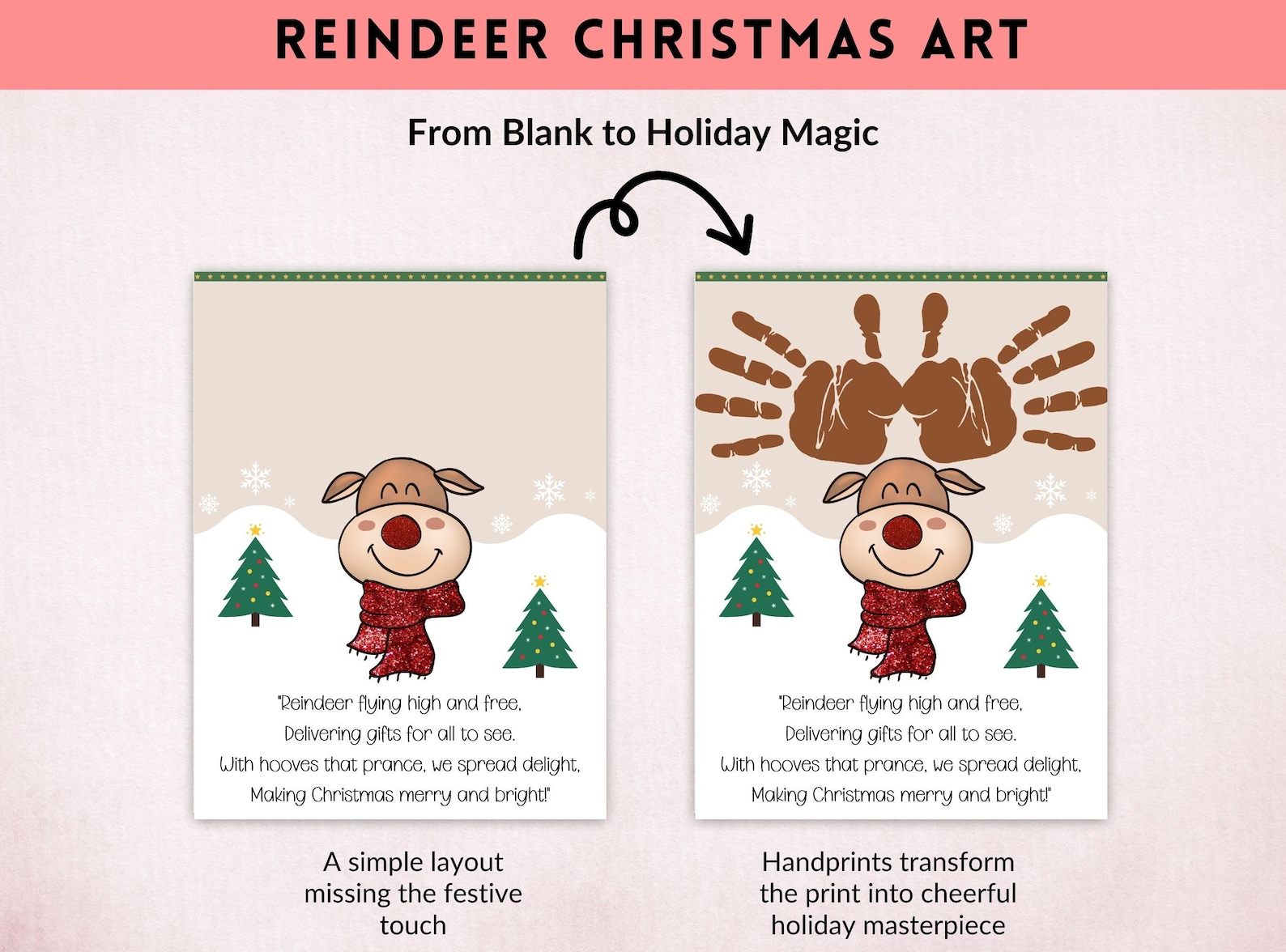 Reindeer Handprint Art, Christmas Handprint Craft Printable, Reindeer ...
