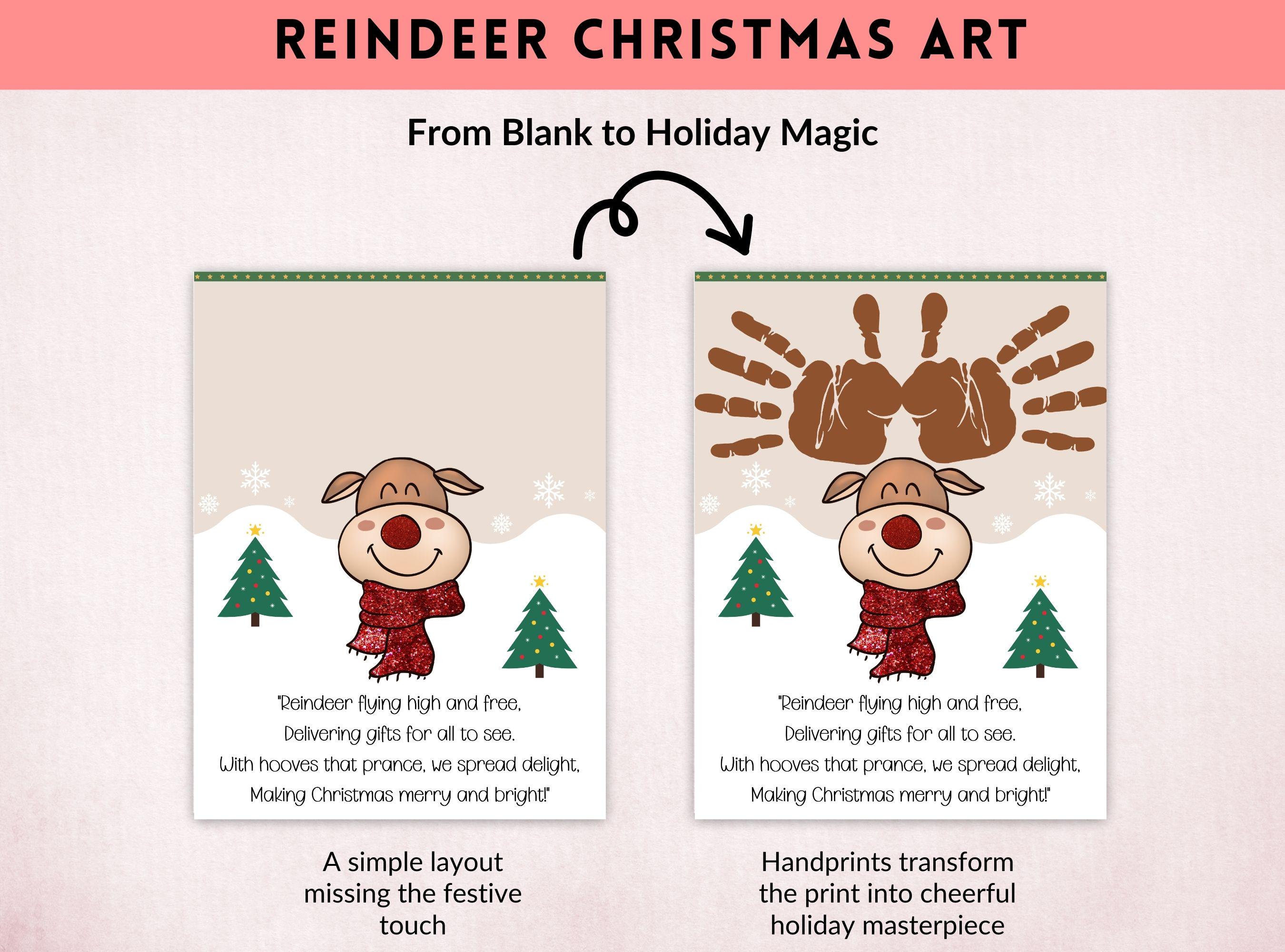 Reindeer Handprint Art, Christmas Handprint Craft Printable, Reindeer ...
