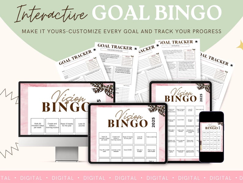 2025 Bingo Card, Vision Board Bingo, Digital Goal Bingo Card, Fillable ...