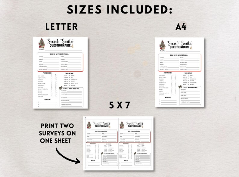 Printable Secret Santa Questionnaire, Adult Secret Santa, Gift Exchange ...