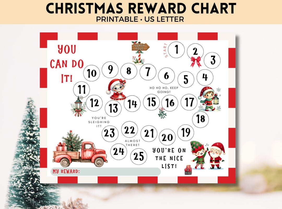 Printable Christmas Reward Chart, Toddler Reward Chart, Christmas ...