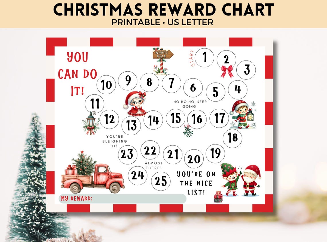 Printable Christmas Reward Chart, Toddler Reward Chart, Christmas ...