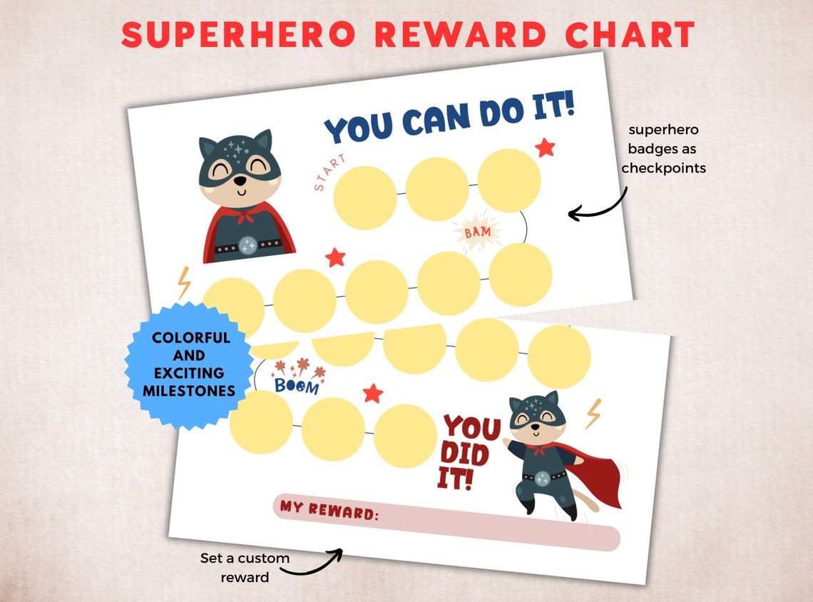 Kids Reward Chart, Star Chart, Superhero Printable, Behavior Chart for ...