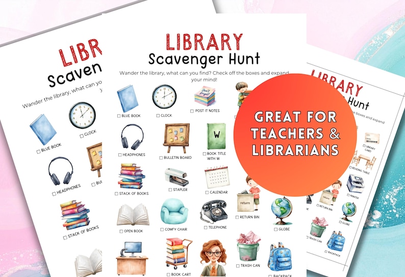 Library Scavenger Hunt, Children’s Library Treasure Hunt, Printable ...