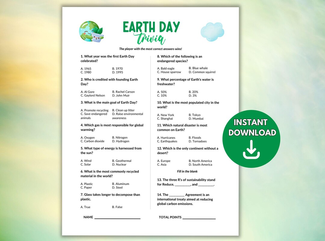 Earth Day Trivia Game, Earth Day Game for Adults and Kids, Printable ...