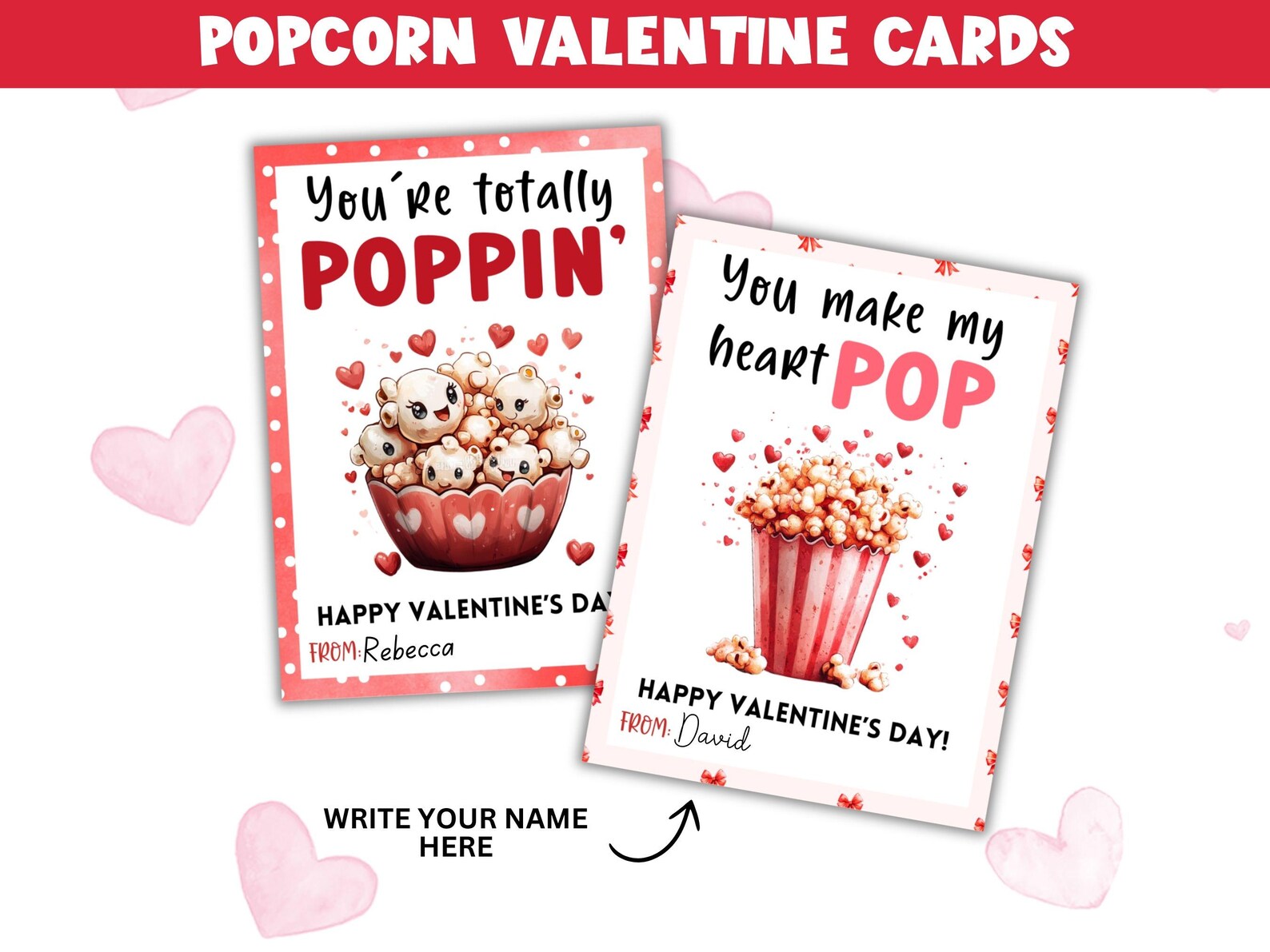 Popcorn Valentines Card Printable, Popcorn Valentines for Kids, Popcorn ...