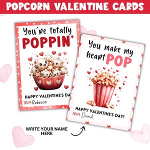 Popcorn Valentines Card Printable, Popcorn Valentines for Kids, Popcorn ...