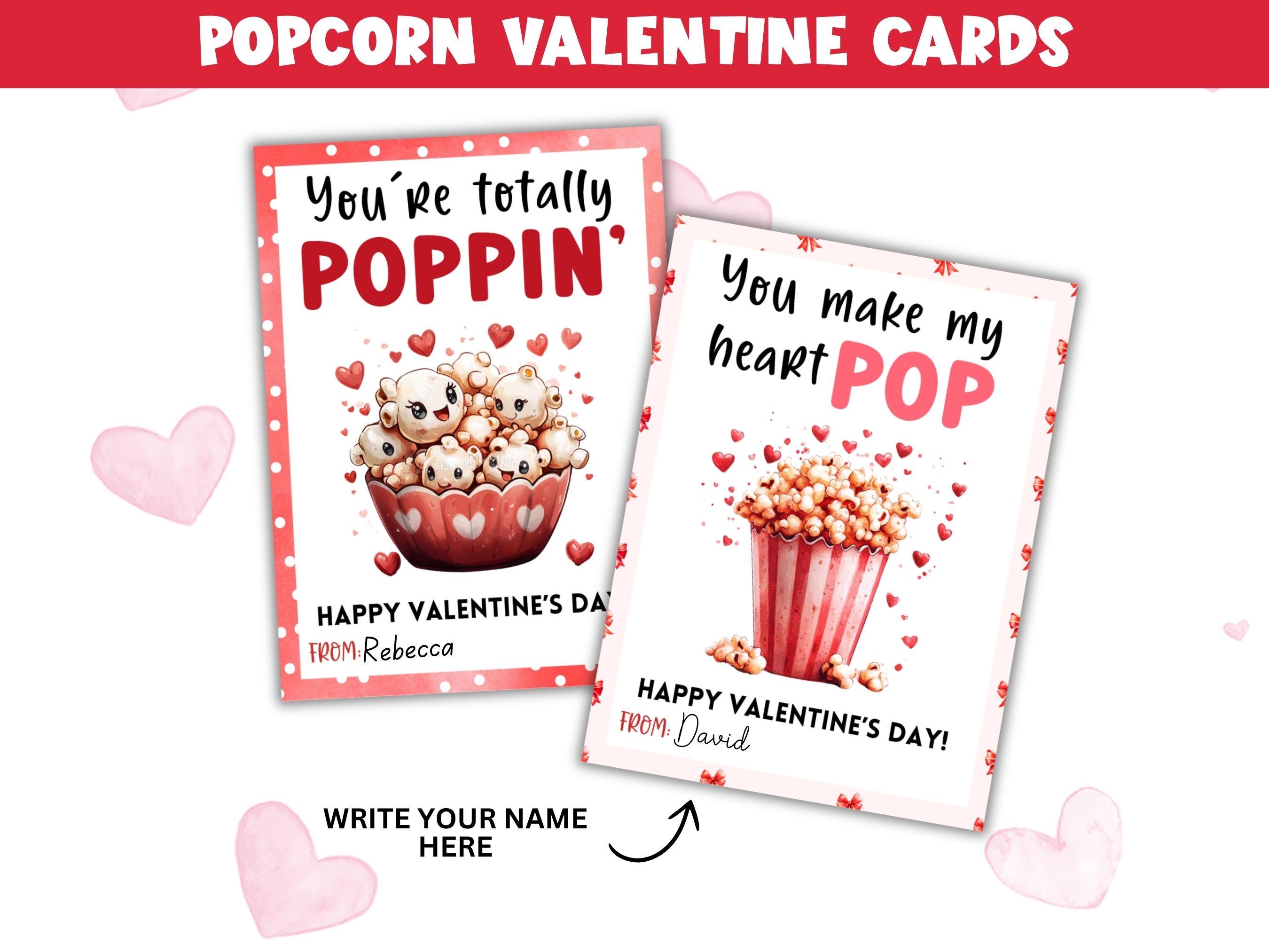 Popcorn Valentines Card Printable, Popcorn Valentines for Kids, Popcorn ...