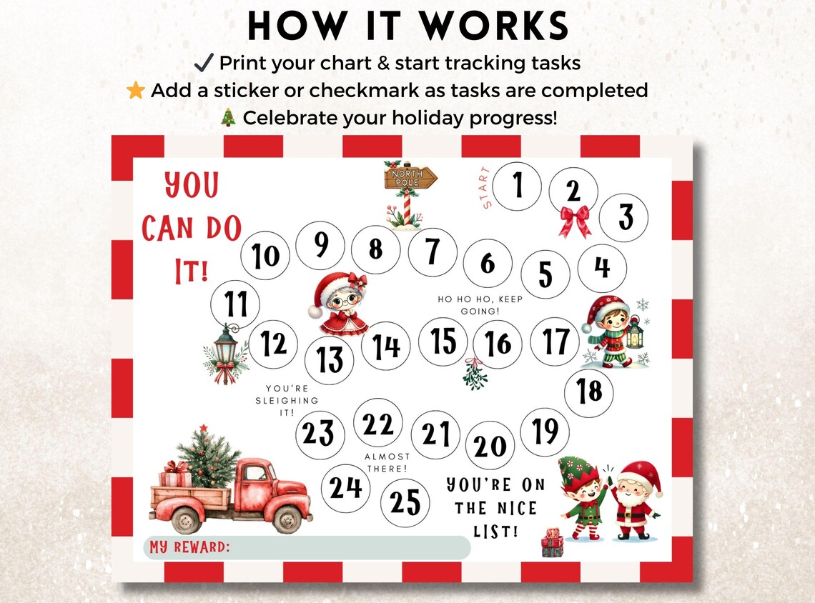 Printable Christmas Reward Chart, Toddler Reward Chart, Christmas ...