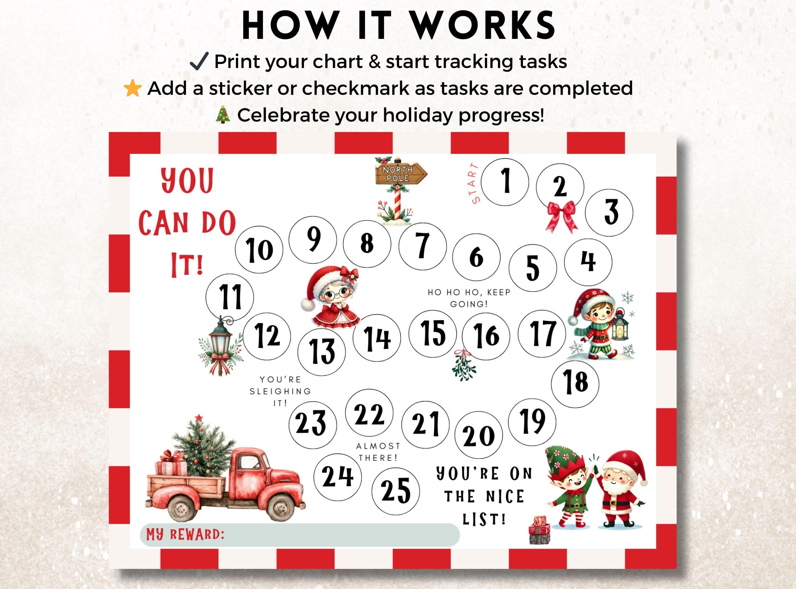 Printable Christmas Reward Chart, Toddler Reward Chart, Christmas ...