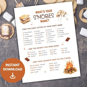 What’s Your S’mores Name, Printable Name Game, S’mores Name Game, Name ...