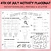 4th of July Activity Sheet, Printable Activity Placemat, Independence ...