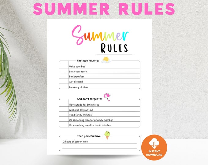 Editable Summer Bundle, Screen Time Checklist, Daily Routine, Chores ...