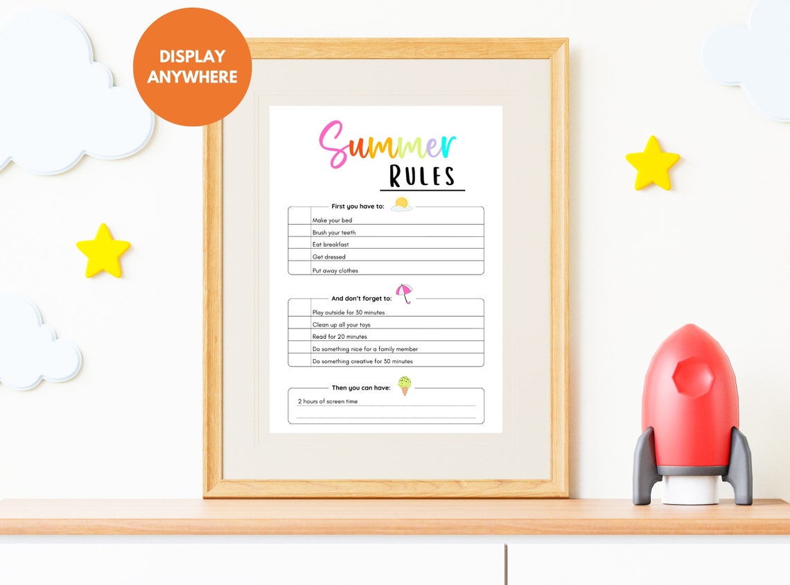 Editable Summer Rules for Kids, Screen Time Rules, Kids Summer Schedule ...