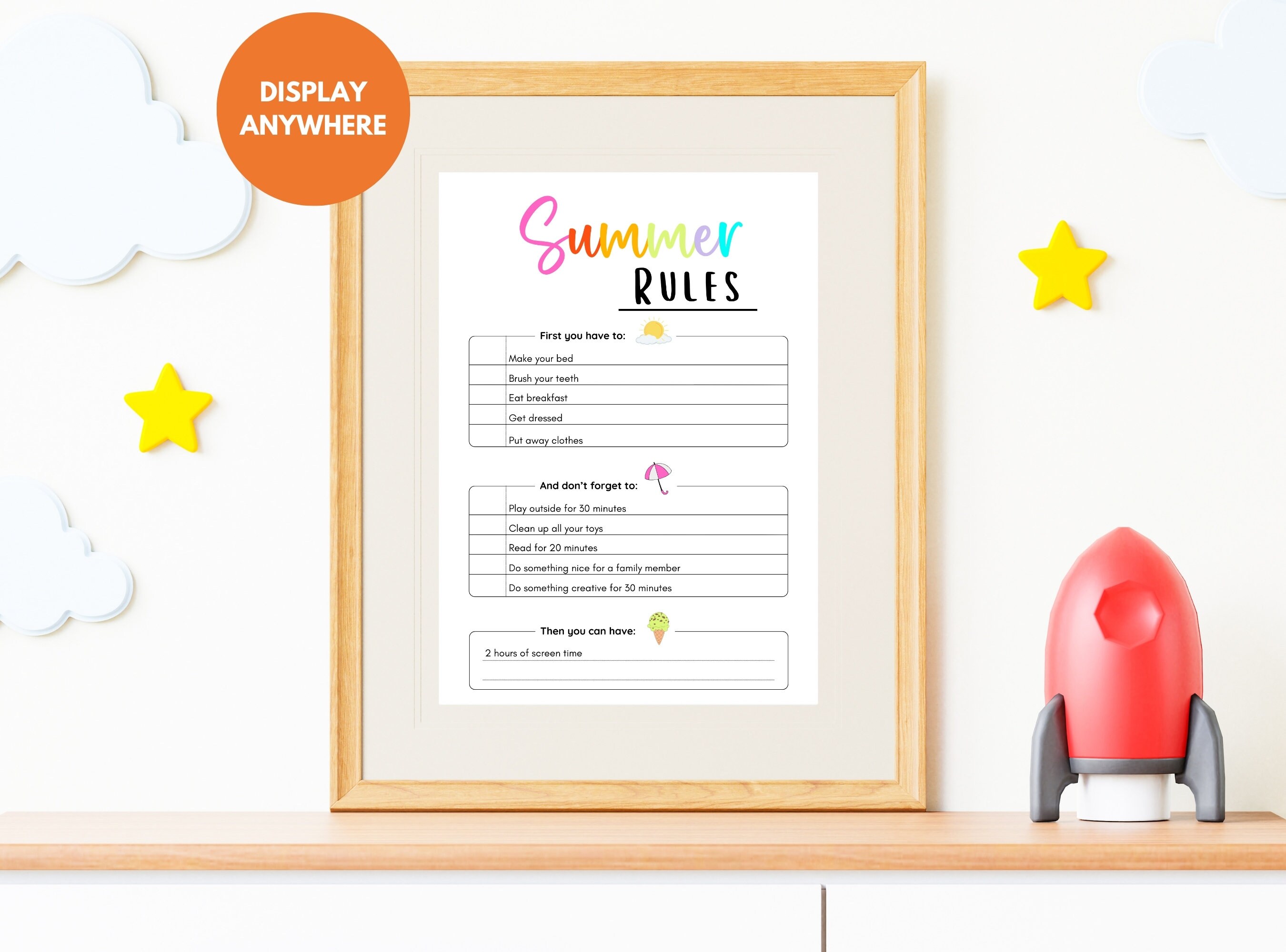 Editable Summer Rules for Kids, Screen Time Rules, Kids Summer Schedule ...